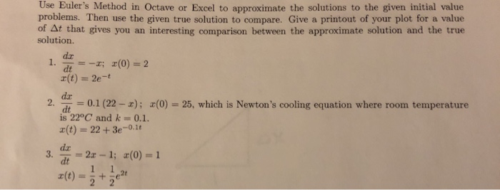 Solved Use Euler's Method in Octave or Excel to approximate | Chegg.com
