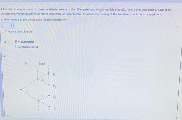 Solved A financial manager made two new investments-one in | Chegg.com