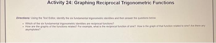 Solved Activity 24: Graphing Reciprocal Trigonometric | Chegg.com