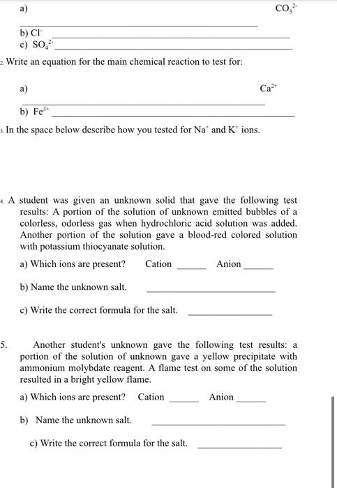 Solved REPORT FORM Experiment #9 - Analysis for Ions Date | Chegg.com