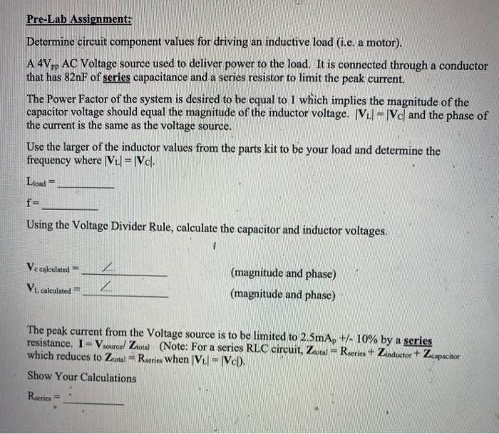 Solved Pre-Lab Assignment: Determine circuit component | Chegg.com