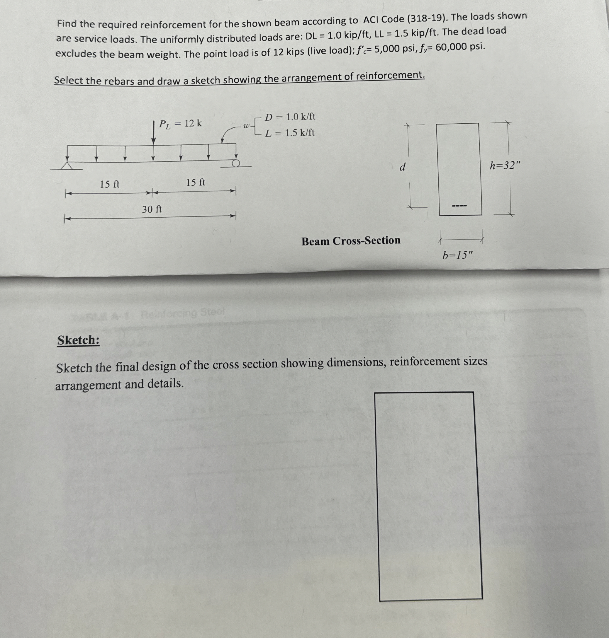 Solved Find the required reinforcement for the shown beam | Chegg.com