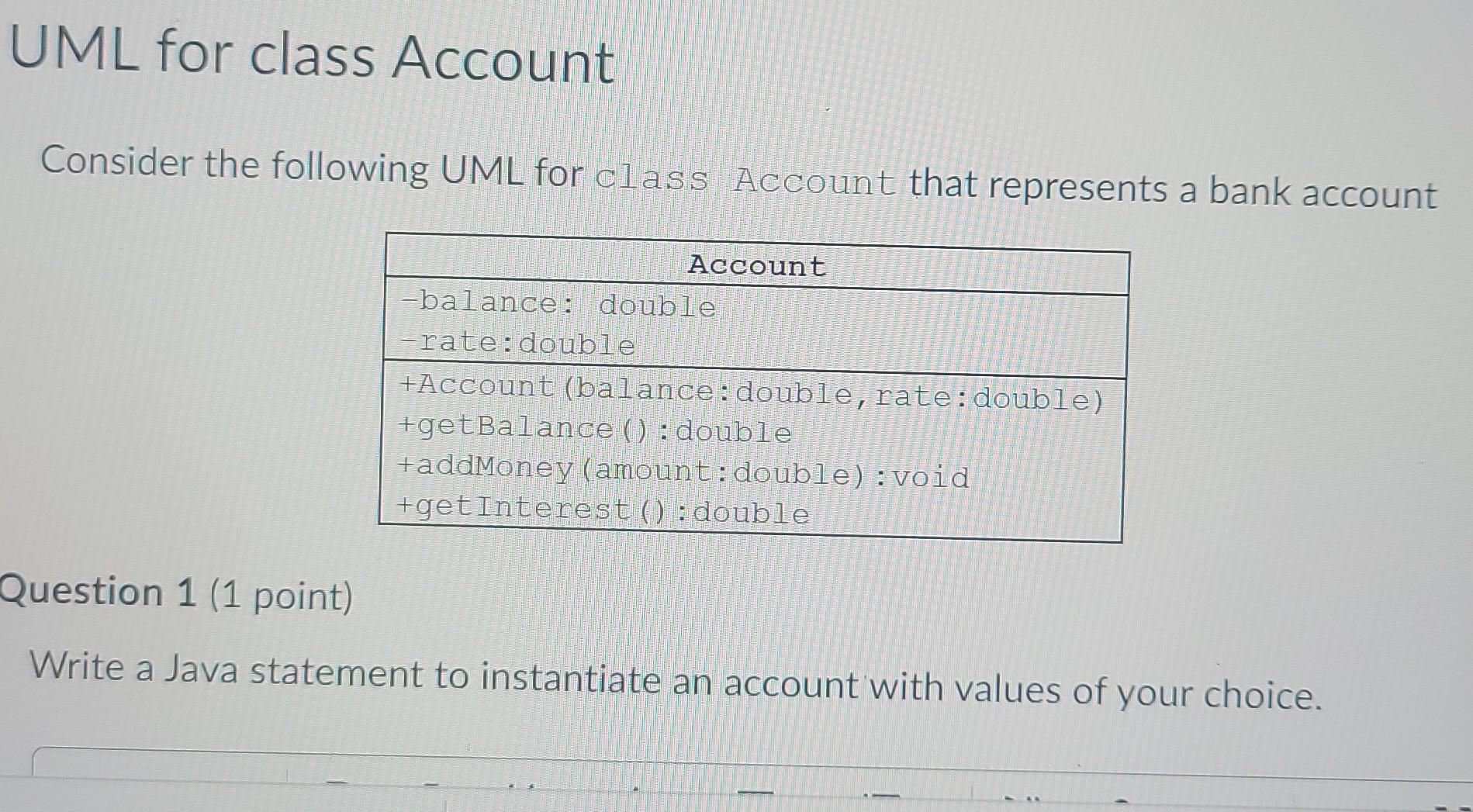 Solved UML for class Account Consider the following UML for | Chegg.com