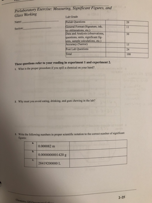 Solved Prelaboratory Exercise: Measuring, Significant | Chegg.com
