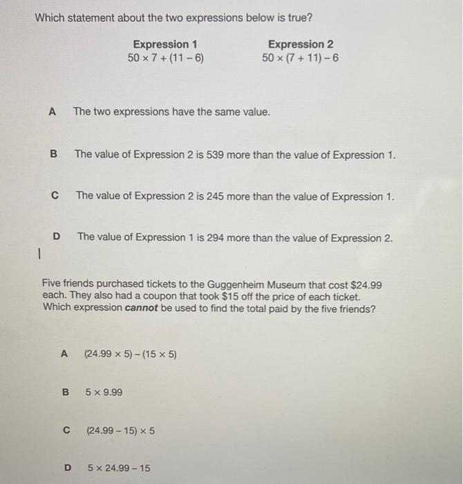 Solved Which statement about the two expressions below is | Chegg.com