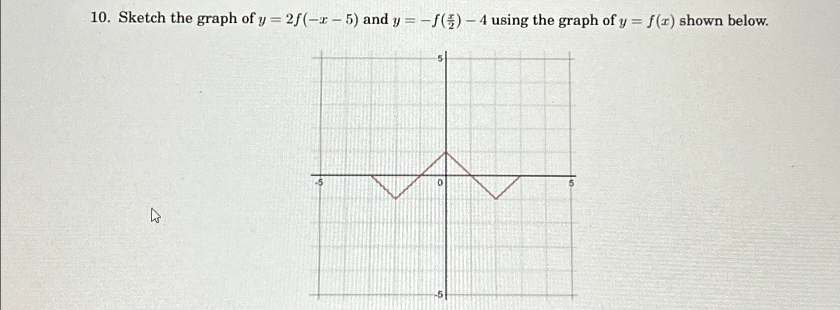 Solved Sketch the graph of y=2f(-x-5) ﻿and y=-f(x2)-4 ﻿using | Chegg.com