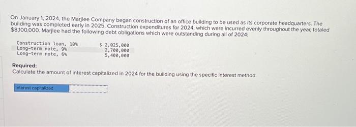Solved On January 1, 2024, the Marjlee Company began | Chegg.com