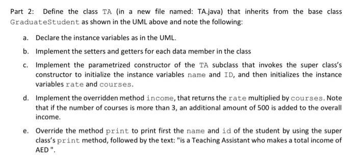 Part 2: Define the class TA (in a new file named: | Chegg.com