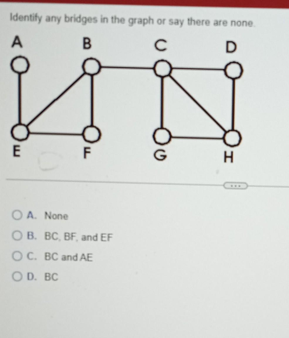 Solved Identify any bridges in the graph or say there are | Chegg.com