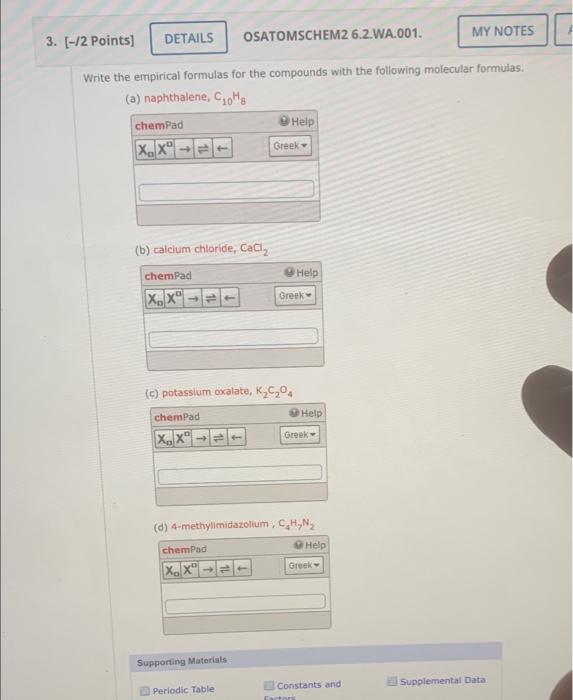 Solved Write the empirical formulas for the compounds with | Chegg.com