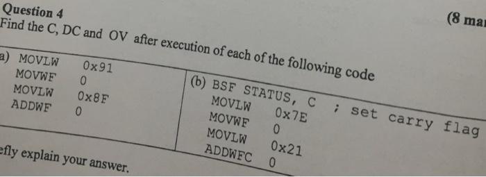 Solved Question 4 (8ma Find the C, DC and OV after execution | Chegg.com