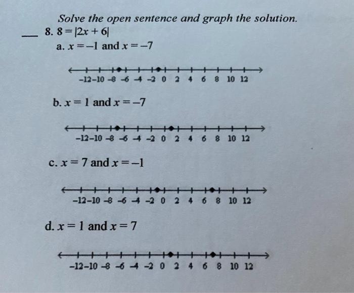 Solved Solve the open sentence and graph the solution. 8. | Chegg.com