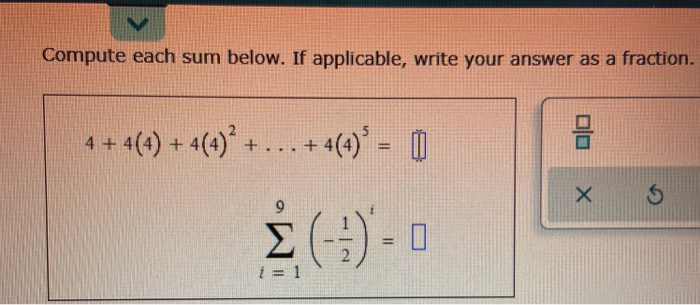 Solved Compute each sum below. If applicable, write your | Chegg.com