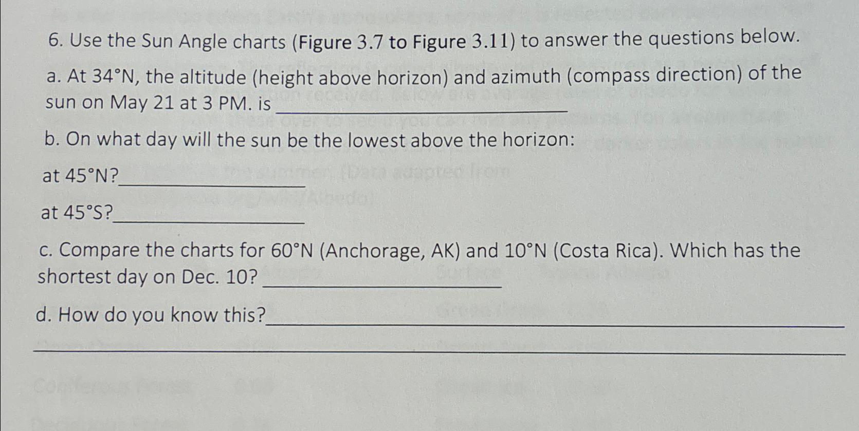 Solved Use the Sun Angle charts (Figure 3.7 ﻿to Figure 3.11) | Chegg.com