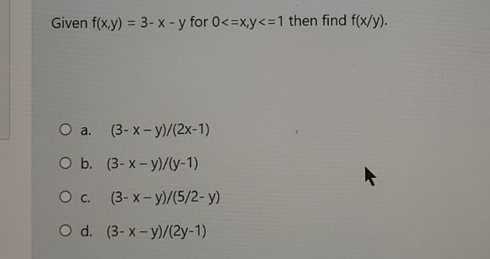 Solved Given f(x,y)=3-x-y ﻿for 0≤x,y≤1 ﻿then find | Chegg.com