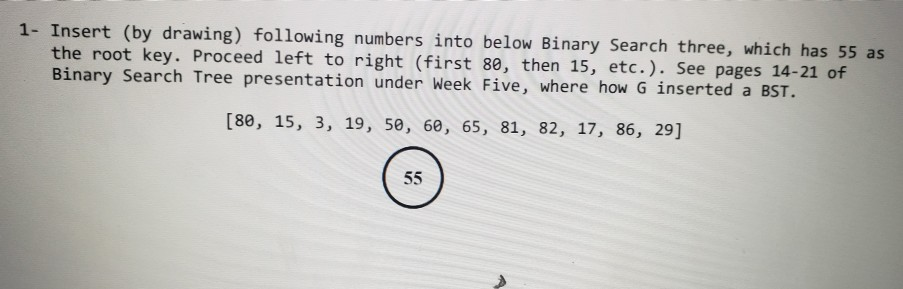 Solved 1. ﻿Insert (by drawing) ﻿following numbers into below | Chegg.com