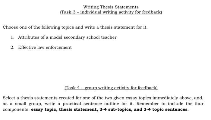 Solved SUBJECT: ENGLISHWriting Thesis Statements (Task 3 - | Chegg.com