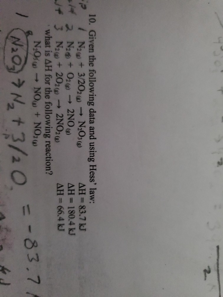 Solved 10. Given the following data and using Hess' law: 2 / | Chegg.com
