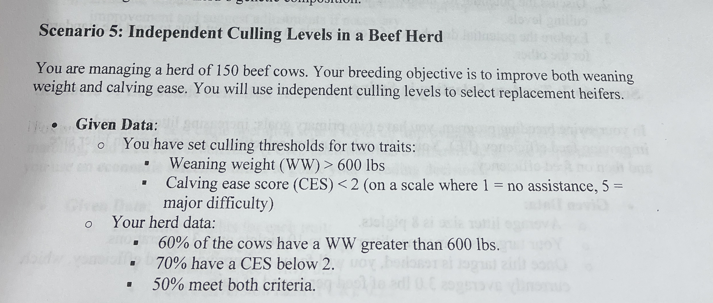 Solved Scenario 5: Independent Culling Levels in a Beef | Chegg.com