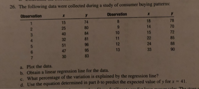 Solved 26. The following data were collected during a study | Chegg.com