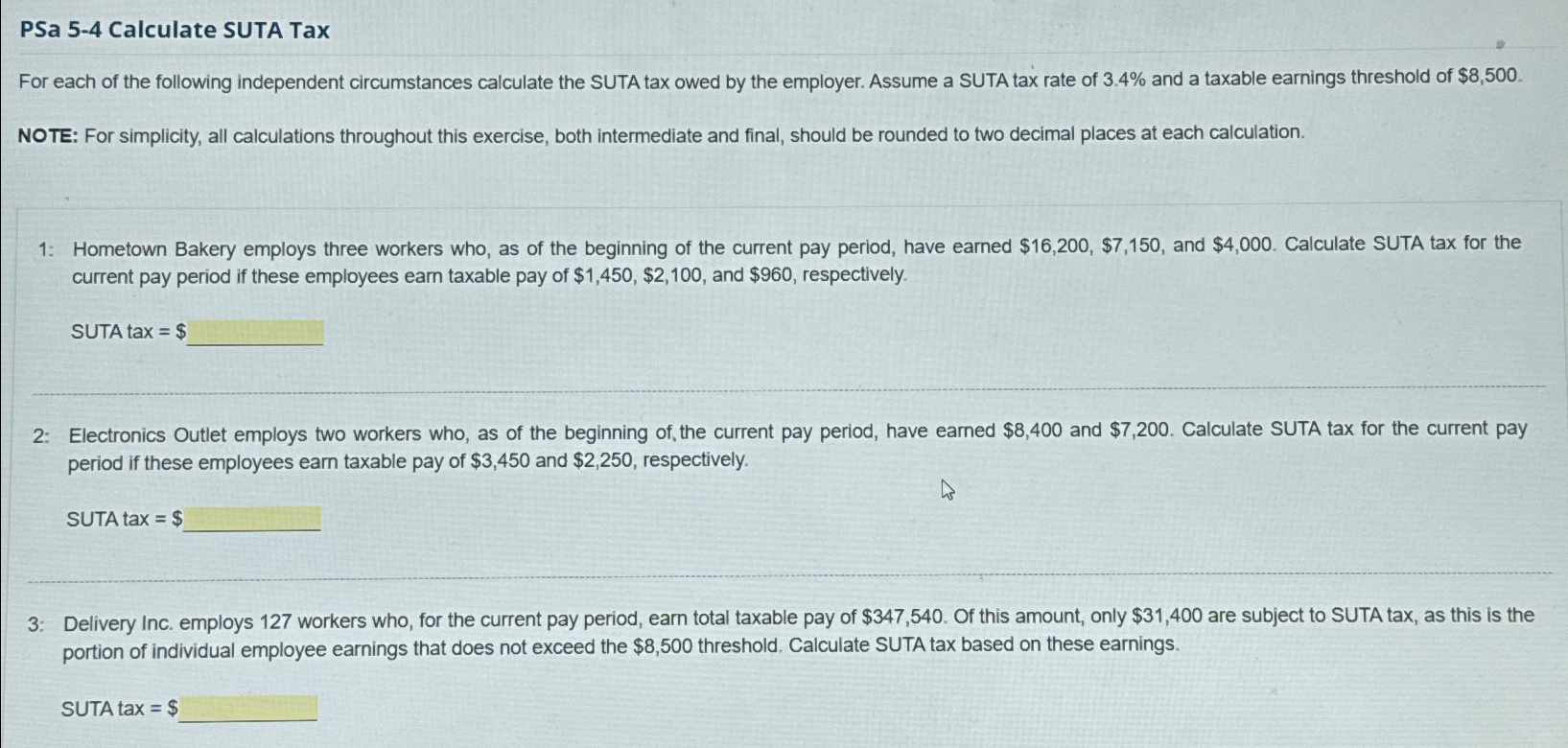 Solved PSa 5-4 ﻿Calculate SUTA TaxFor each of the following | Chegg.com