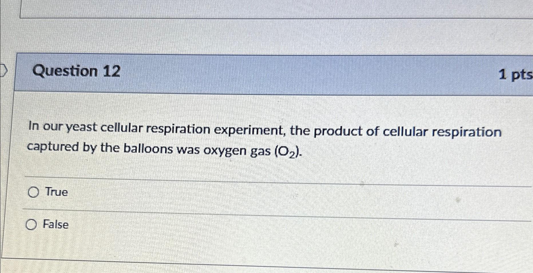 Solved Question 12In our yeast cellular respiration | Chegg.com
