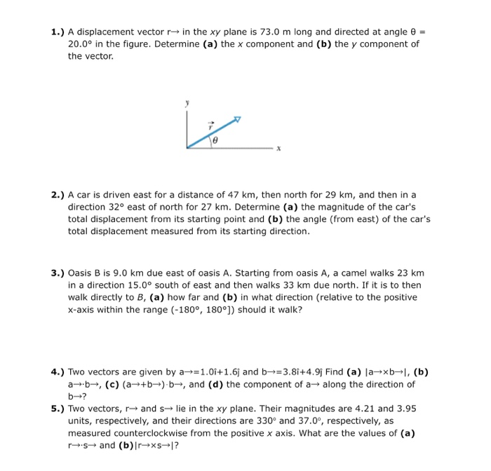 Solved 1.) A displacement vector in the xy plane is 73.0 m | Chegg.com