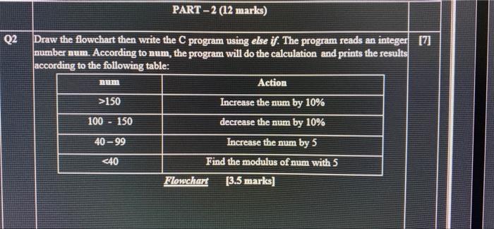 Solved PART-2 (12 marks) Q2 Draw the flowchart then write | Chegg.com