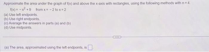 Solved Approximate the area under the graph of f(x) and | Chegg.com