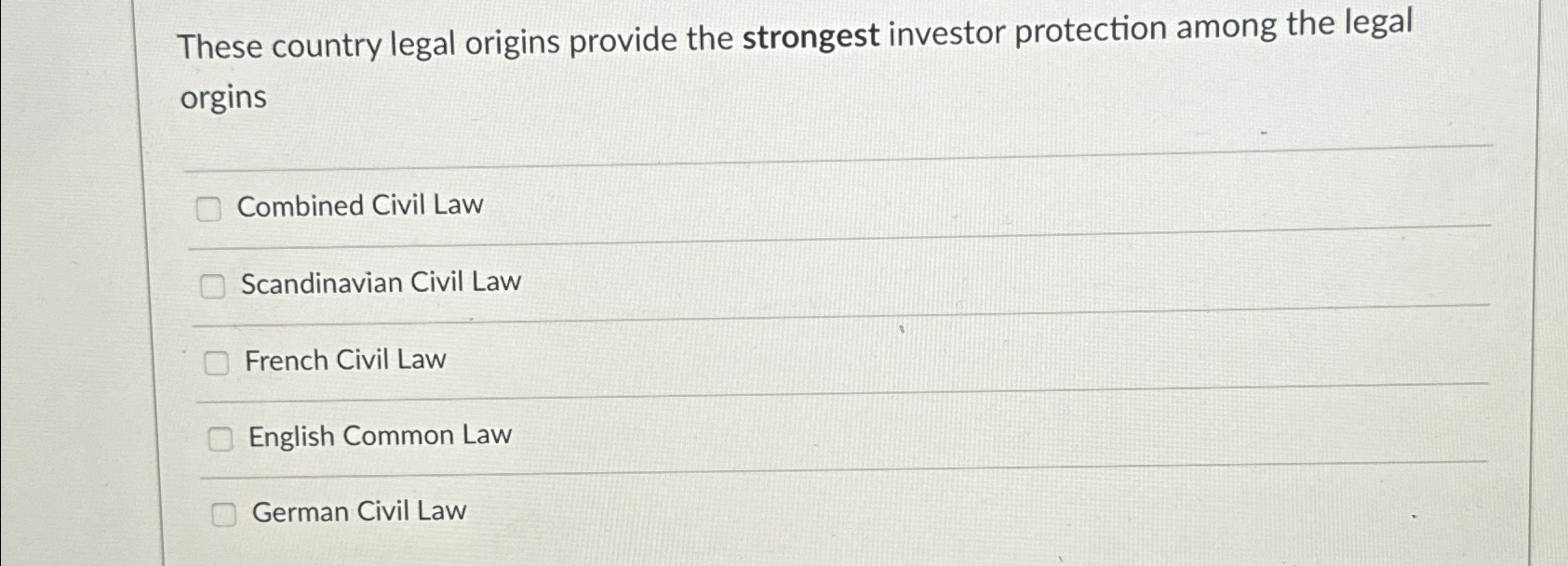 Solved These country legal origins provide the strongest | Chegg.com