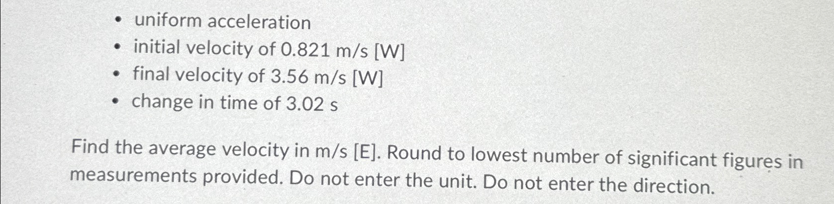 Solved uniform accelerationinitial velocity of | Chegg.com
