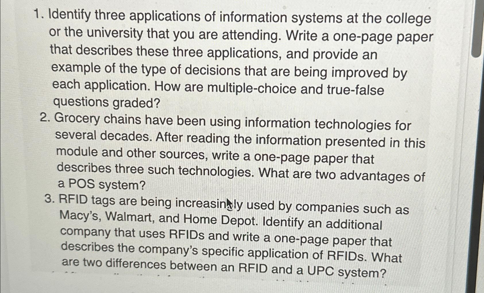 Solved Identify three applications of information systems at | Chegg.com