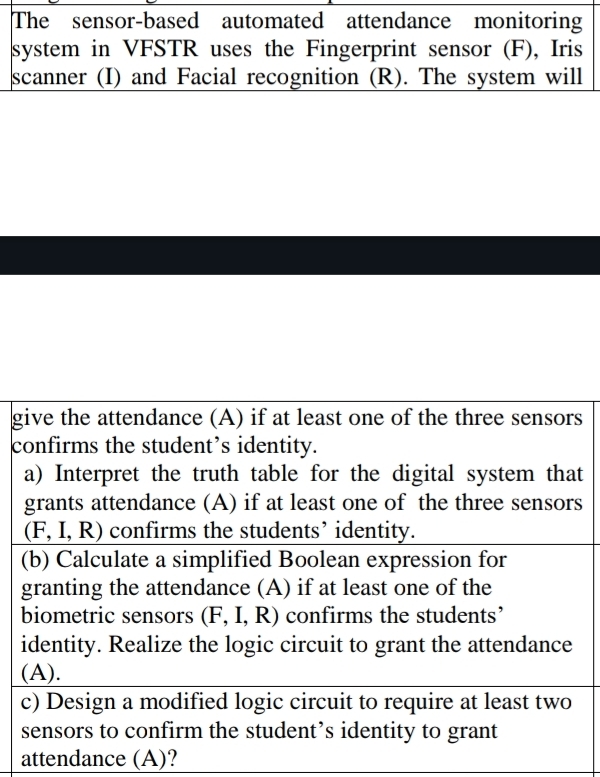 Solved The sensor-based automated attendance monitoring | Chegg.com