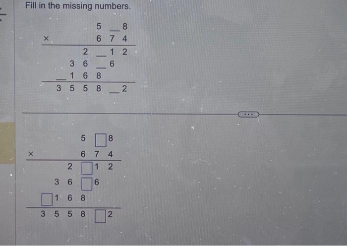 Solved Fill in the missing numbers. | Chegg.com