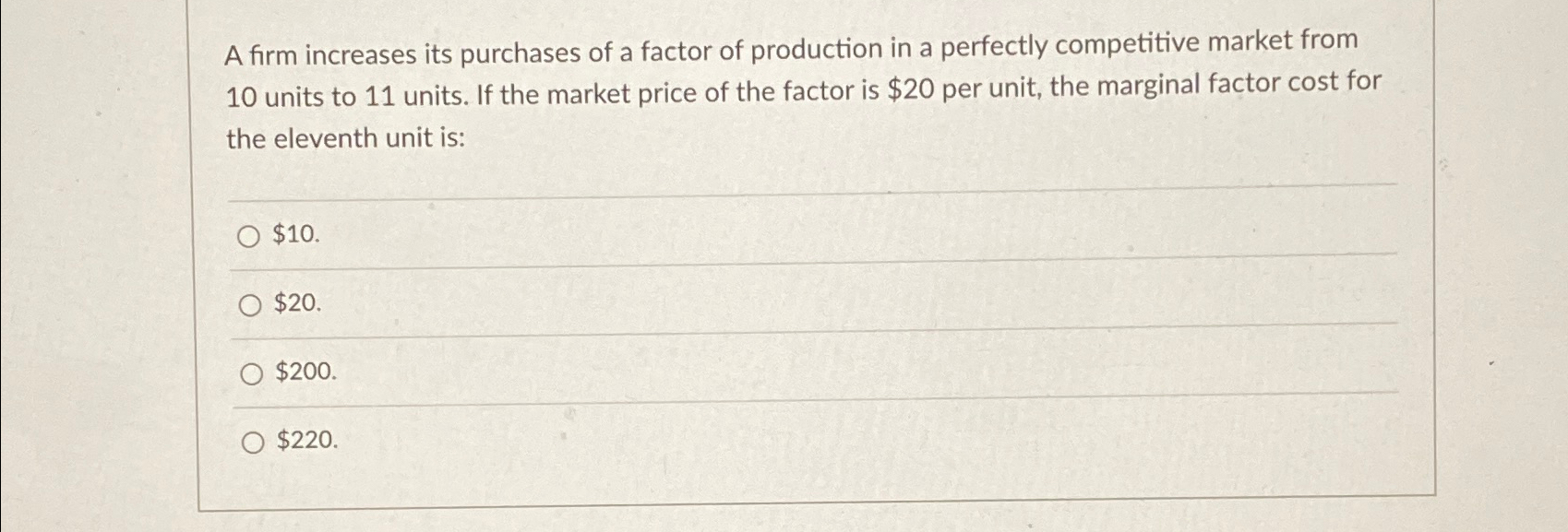 Solved A firm increases its purchases of a factor of | Chegg.com