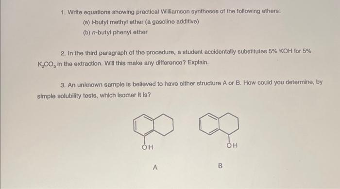 Solved 1. Write equations showing practical Williamson | Chegg.com