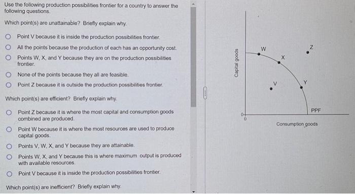 Solved Use the following production possibilities frontier | Chegg.com