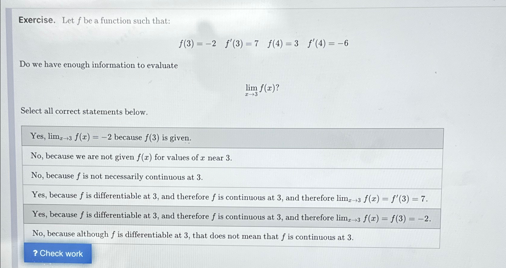 Solved Exercise. Let f ﻿be a function such | Chegg.com