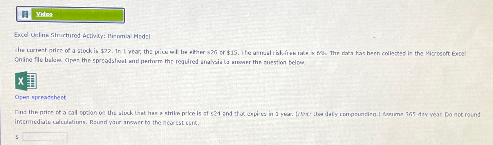 Solved Excel Online Structured Activity: Binomial ModelThe | Chegg.com