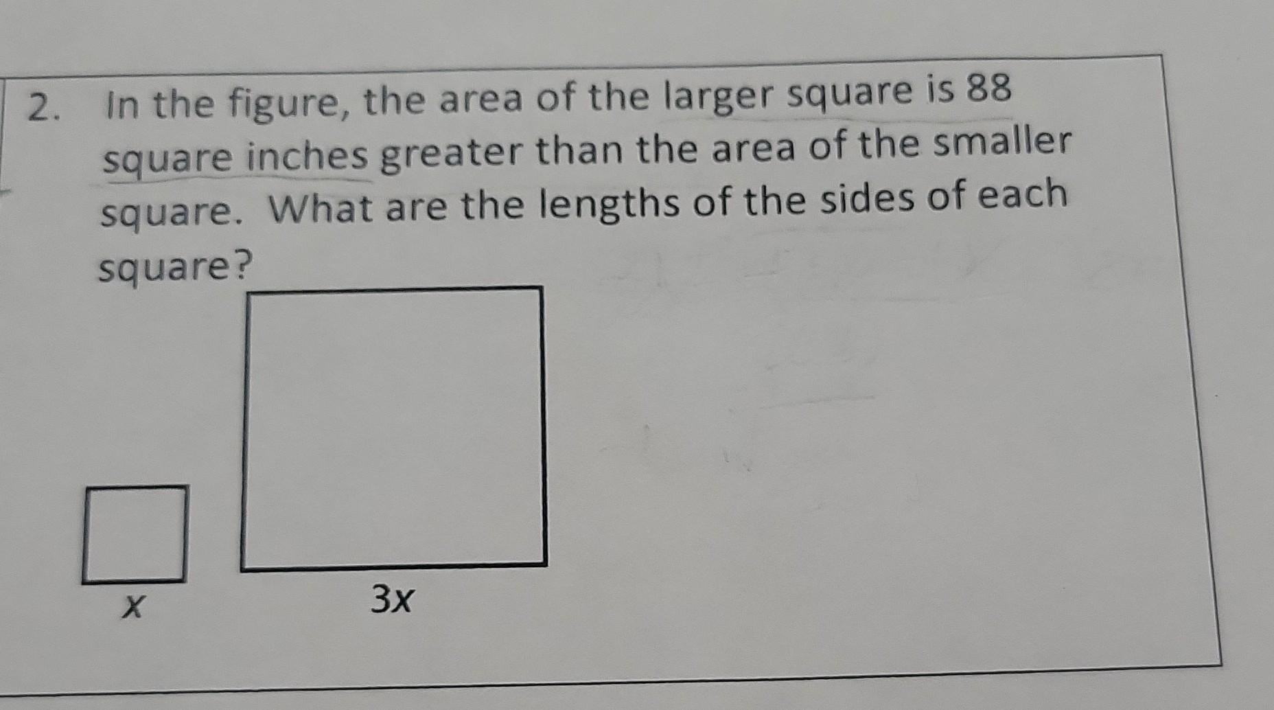 Solved In the figure, the area of the larger square is 88 | Chegg.com