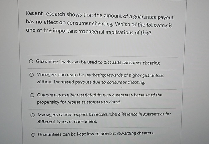 Solved Recent research shows that the amount of a guarantee | Chegg.com