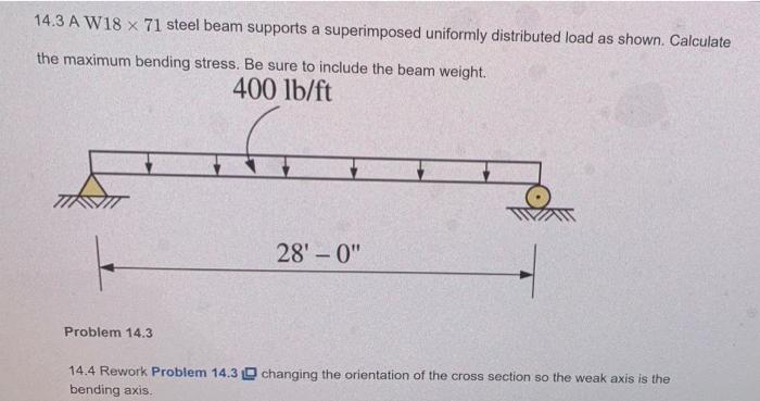 Solved 14.3 A W18 x 71 steel beam supports a superimposed | Chegg.com