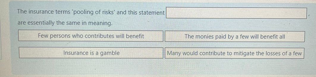 Solved The insurance terms 'pooling of risks' and this | Chegg.com