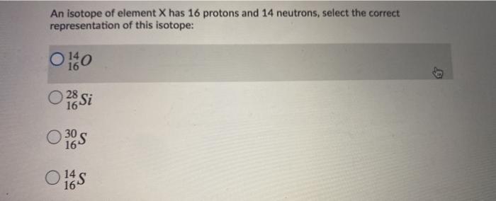 Solved An isotope of element X has 16 protons and 14 | Chegg.com