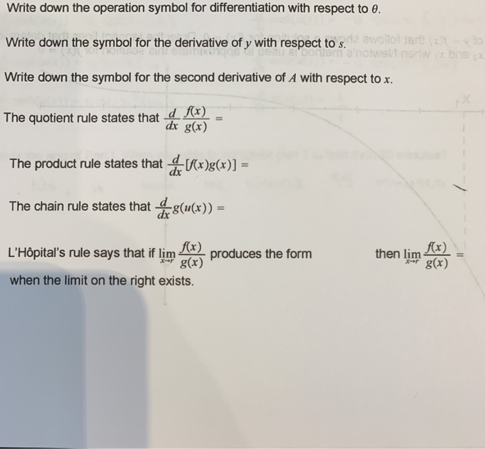 Solved Write down the operation symbol for differentiation | Chegg.com
