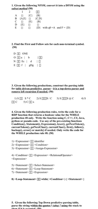 Solved 1. Given the following NFSM, convert it into a DFSM | Chegg.com