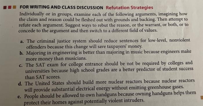 FOR WRITING AND CLASS DISCUSSION Refutation | Chegg.com