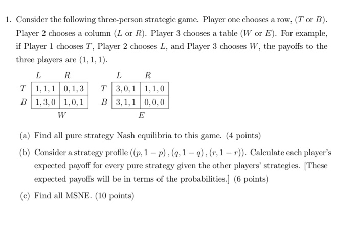 Solved 1. Consider the following three-person strategic | Chegg.com