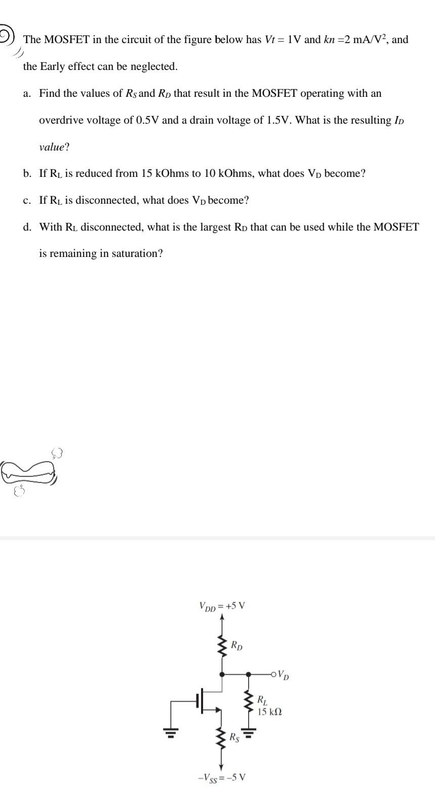 Solved The MOSFET in the circuit of the figure below has | Chegg.com