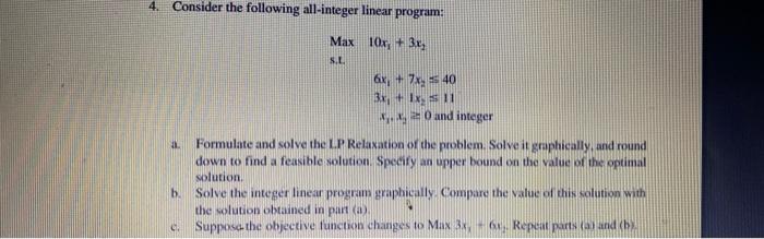 Solved 4. Consider the following all-integer linear program: | Chegg.com